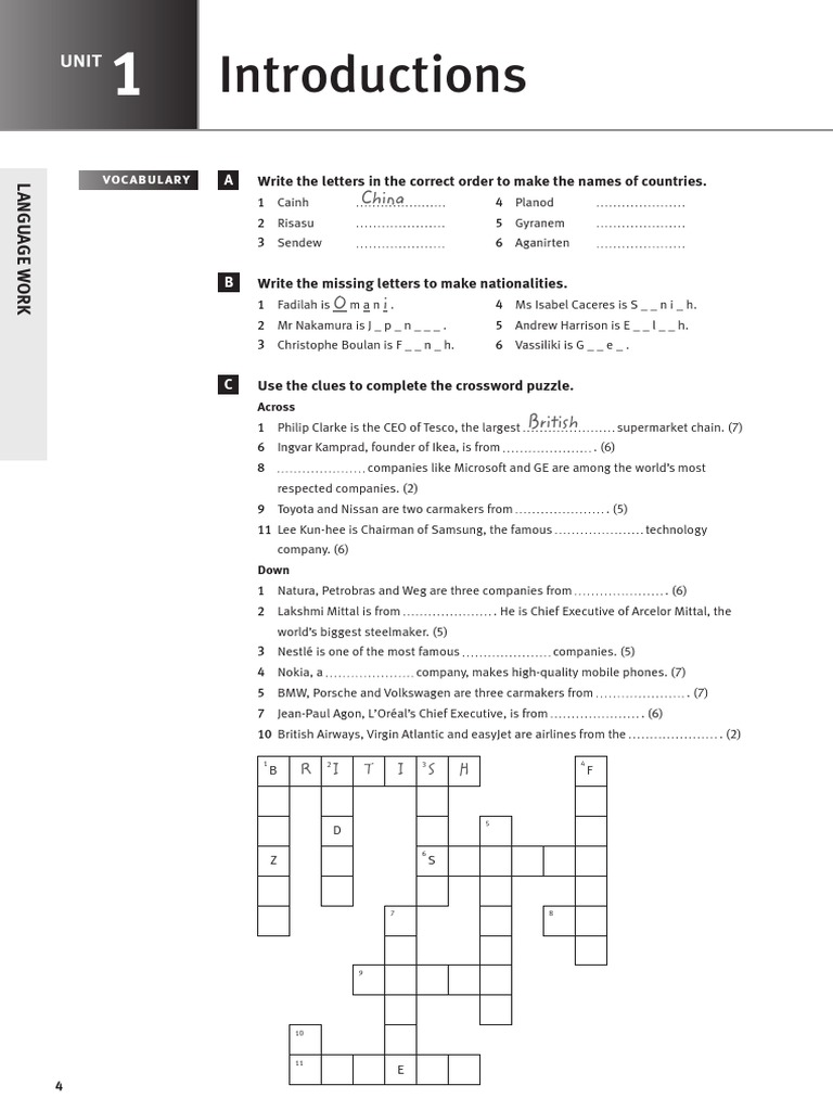 Market Leader Elementary Unit 1 Workbook | PDF | Business | Languages