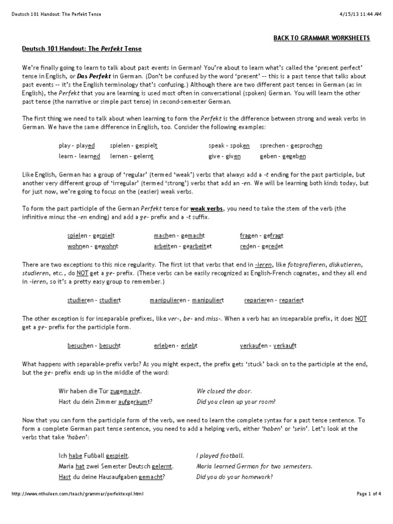 Understanding German Perfekt Tense | PDF | Perfect (Grammar ...