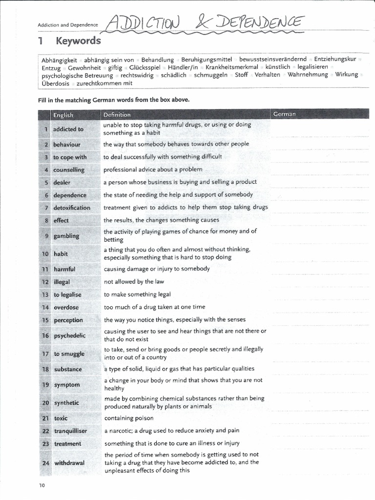 Addiction Vocabulary | PDF