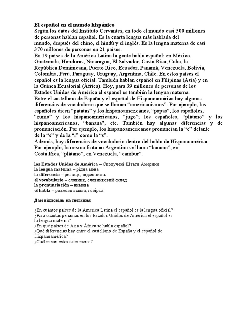 El Español en El Mundo Hispánico | PDF | Ciencias sociales | Artes del ...