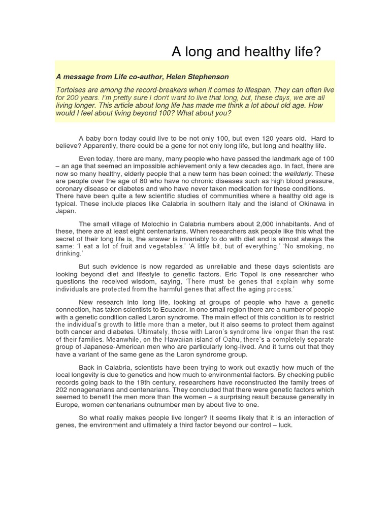 A Long and Healthy Life | PDF | Longevity | Genetics