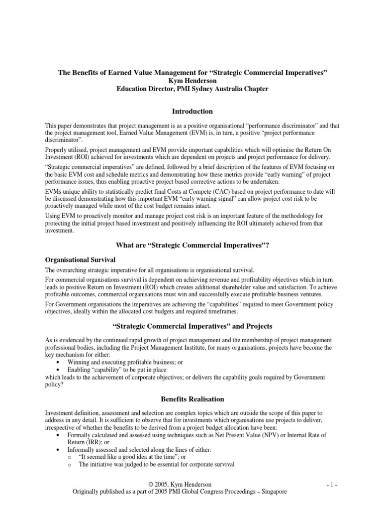 Benefits of Evm | PDF | Project Management | Business