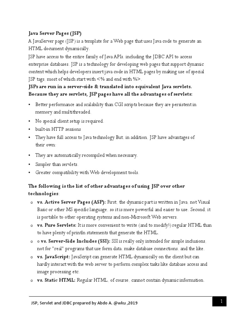 Chapter 3 & 4 JSP& JDBC Handout 2019 | PDF | Http Cookie | Java ...