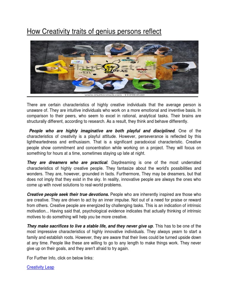 How Creativity Traits of Genius People Reflect | PDF | Self-Improvement