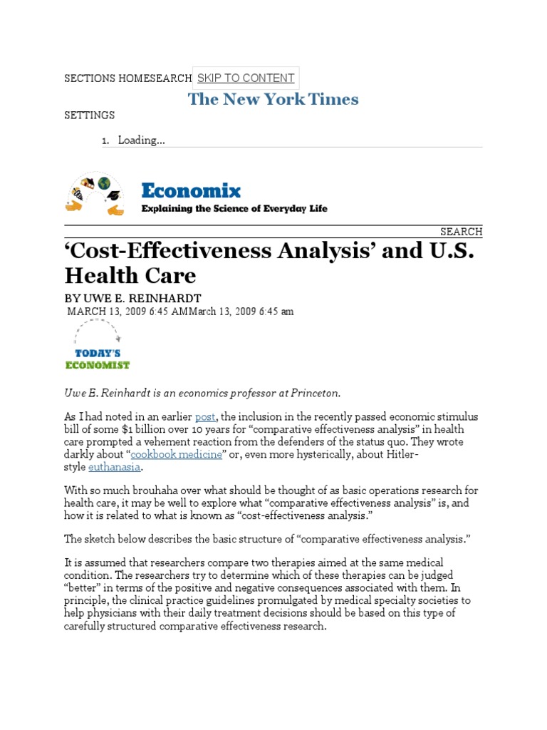 Cost-Effectiveness Analysis' and U.S. Health Care: The New York Times ...
