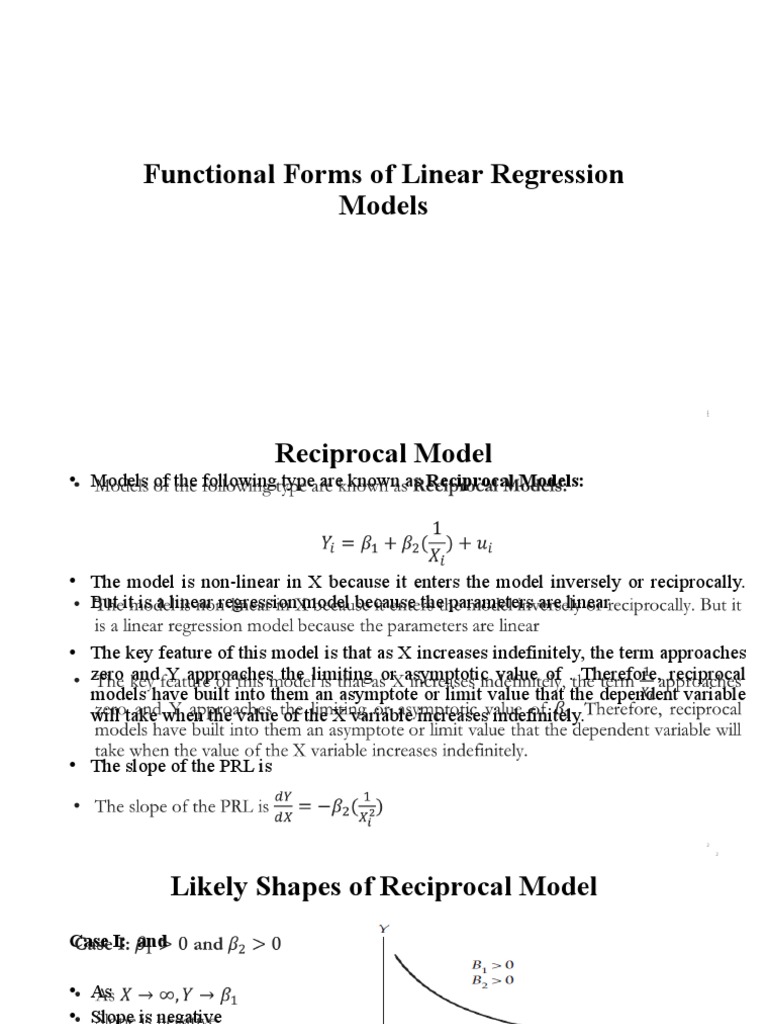 Lecture 6 Functional Forms Of Linear Regression Models Reciprocal Model Pdf Regression