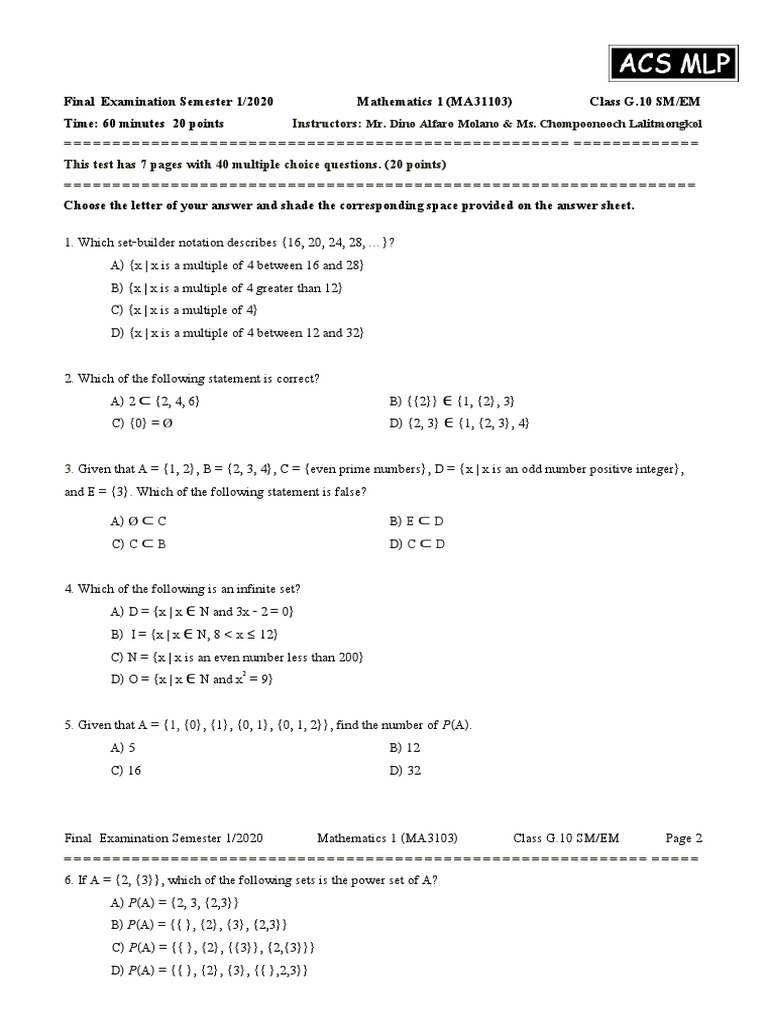 MLP Basic Math Final Exam G.10 | PDF | Logical Expressions | Syntax (Logic)