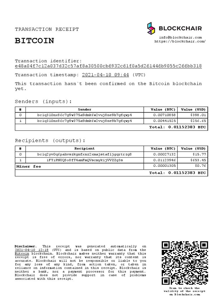 Bitcoin: Transaction Receipt | PDF | Finance & Money Management | Home ...