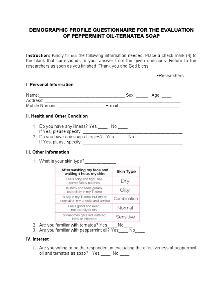 Demographic Profile Questionnaire | PDF