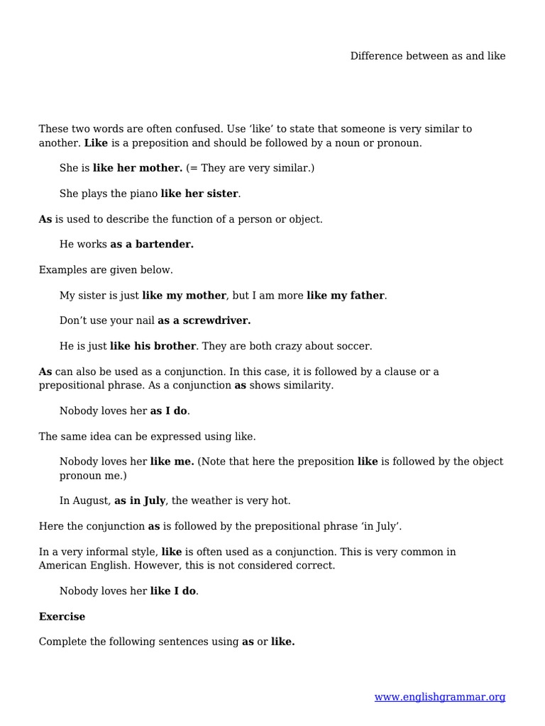 Understanding "As" vs "Like" in Grammar | PDF | Language Arts & Discipline