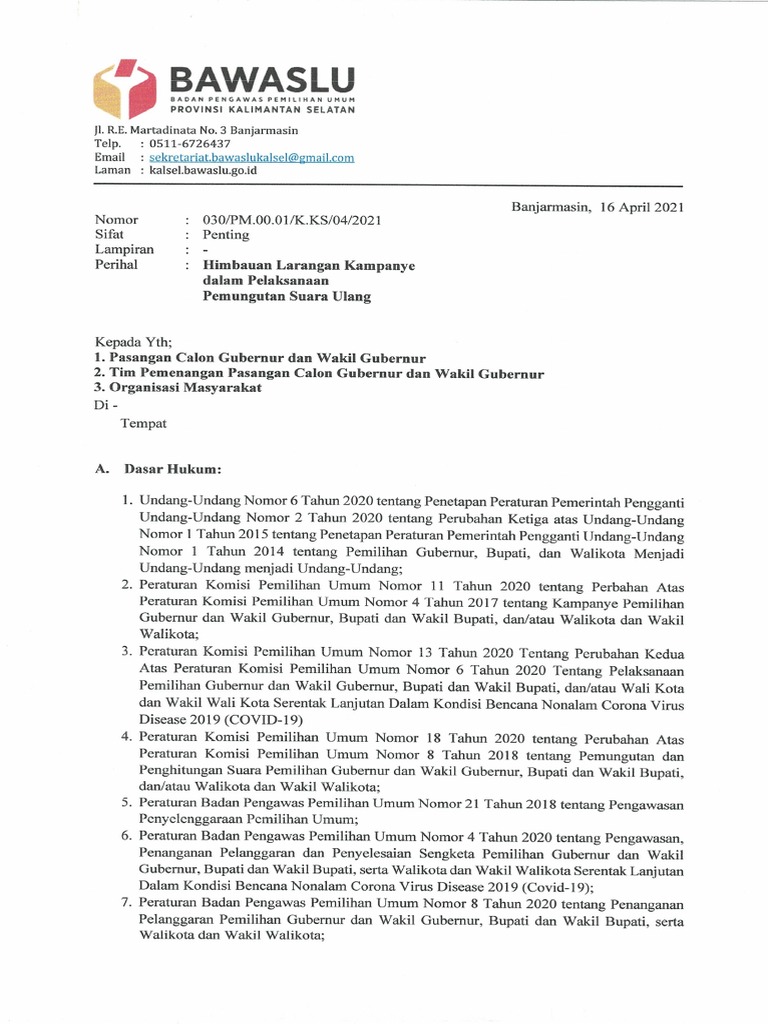 Surat Himbauan Kampanye Bawaslu Prov | PDF
