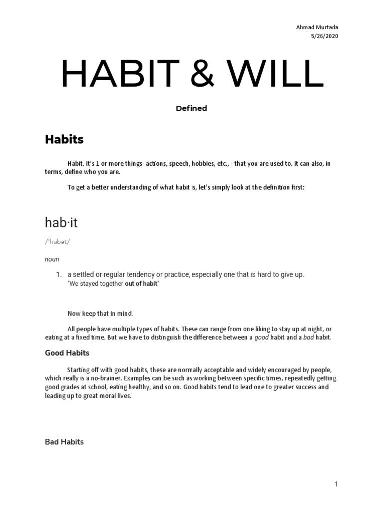 Habit Will Defined | PDF | Habits | Noun