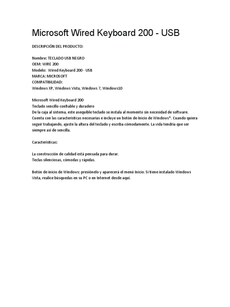 Microsoft Wired Keyboard 200 | PDF