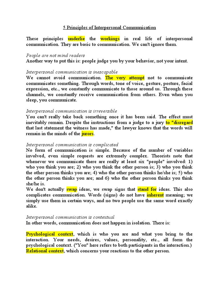 Five Principles of Interpersonal Communication | PDF | Human Nature ...