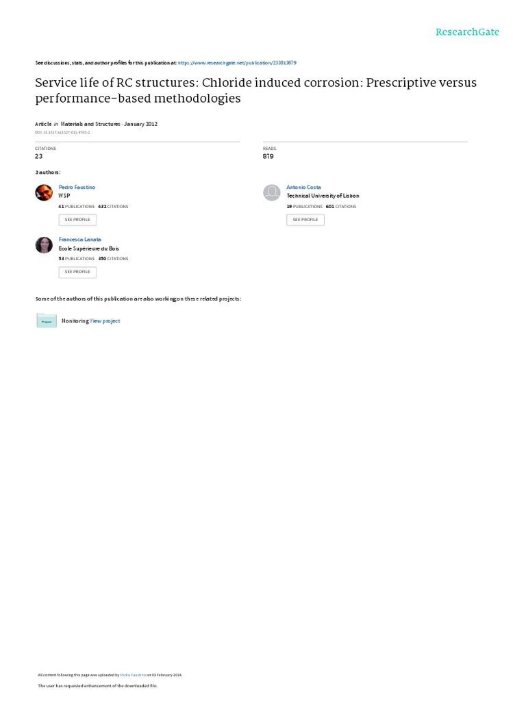 Service Life of RC Structures: Chloride Induced Corrosion: Prescriptive ...