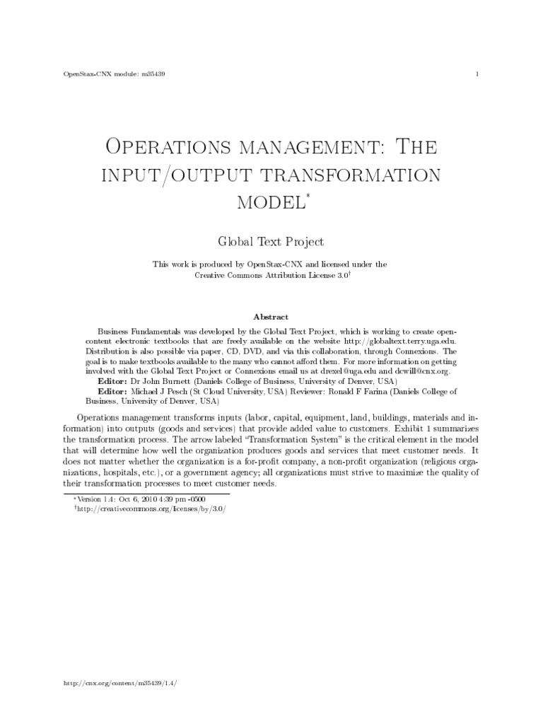 Operations Management: The Input/output Transformation Model | PDF ...