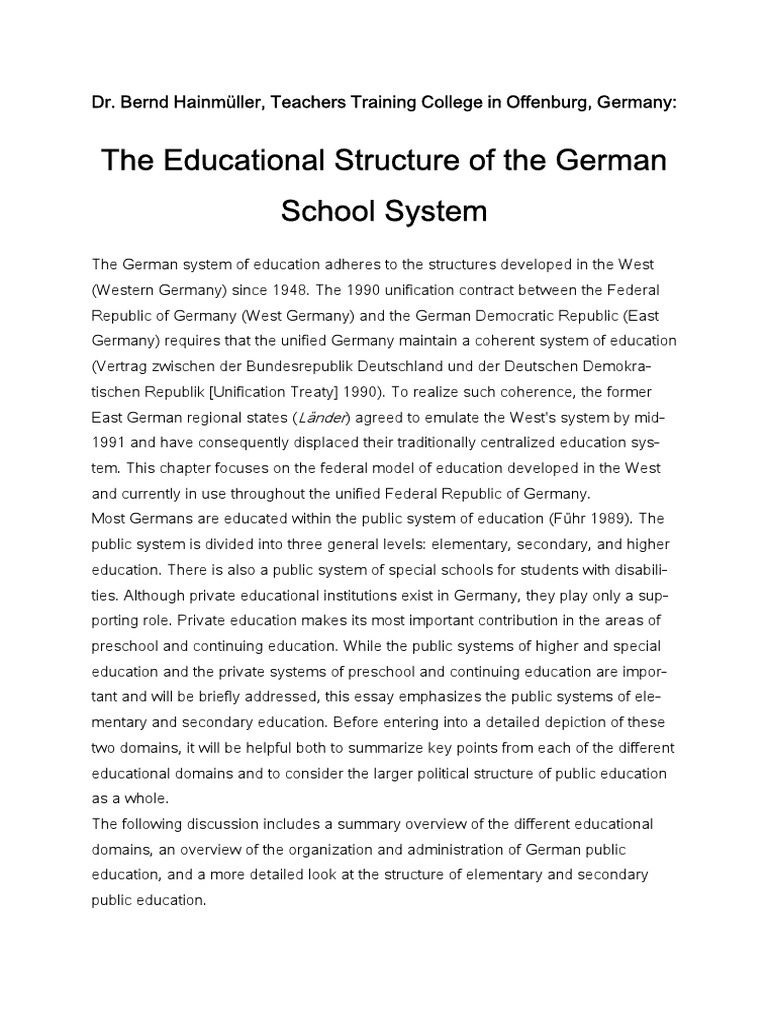 2003 The Educational Structure of The German School System | PDF ...