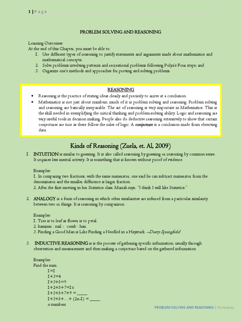 Problem Solving and Reasoning | PDF | Reason | Mathematical Proof