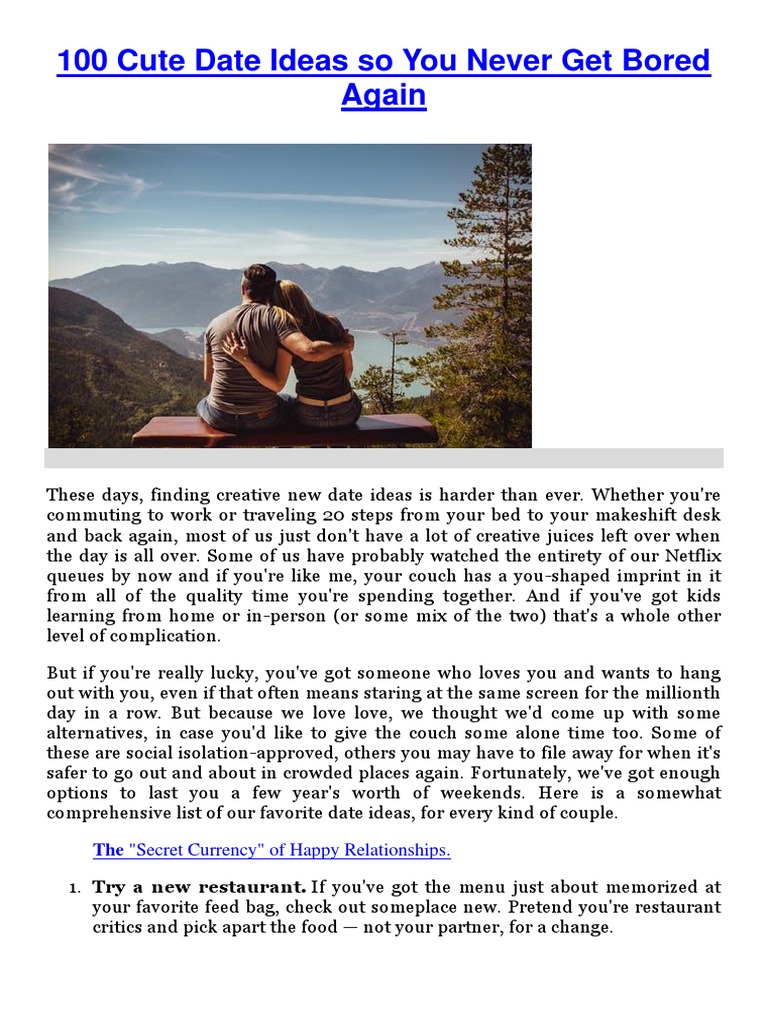 100 Cute Date Ideas, So You Never Get Bored Again | PDF | Foods ...