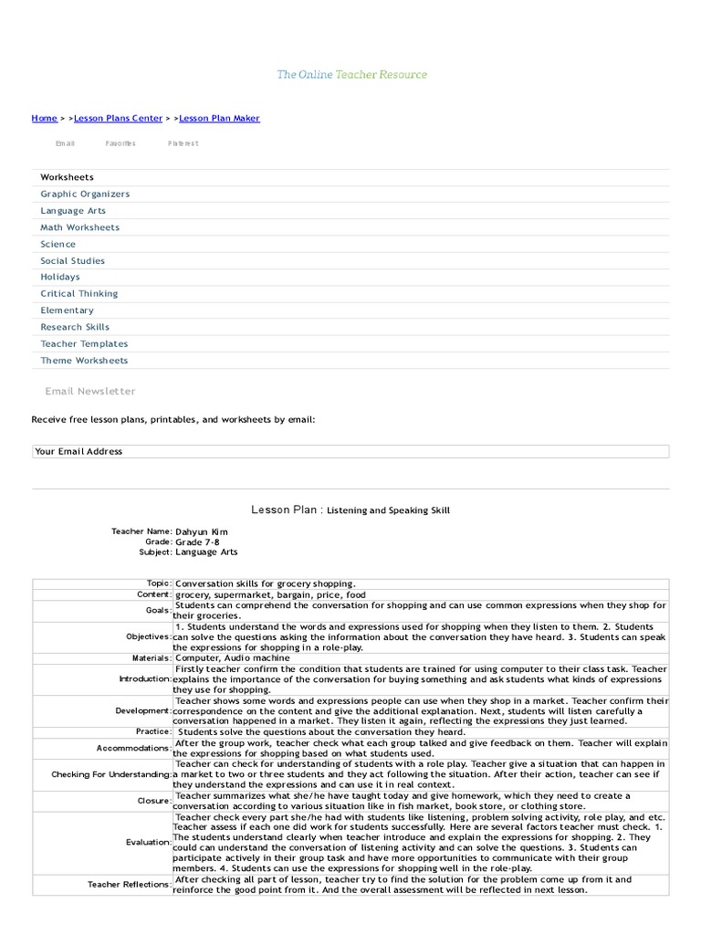 Printable Lesson Plan On Listening and Speaking Skill | PDF | Lesson ...