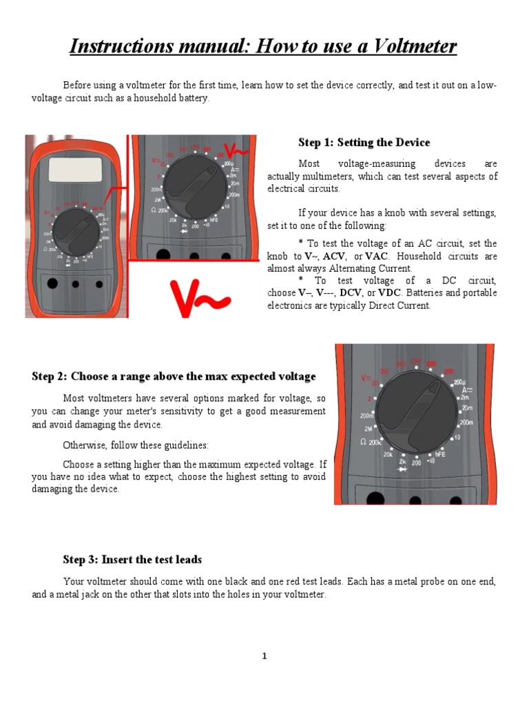 Instructions Manual: How To Use A Voltmeter: Step 1: Setting The Device ...