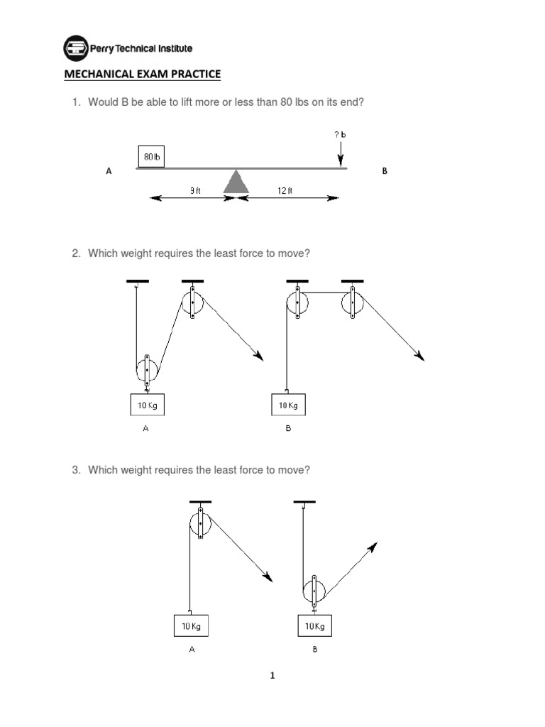 Mechanical Exam Practice: 1. Would B Be Able To Lift More or Less Than ...
