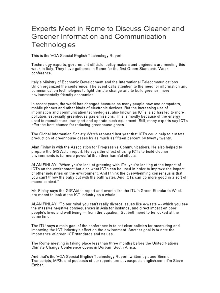 Experts Meet in Rome To Discuss Cleaner and Greener Information and ...