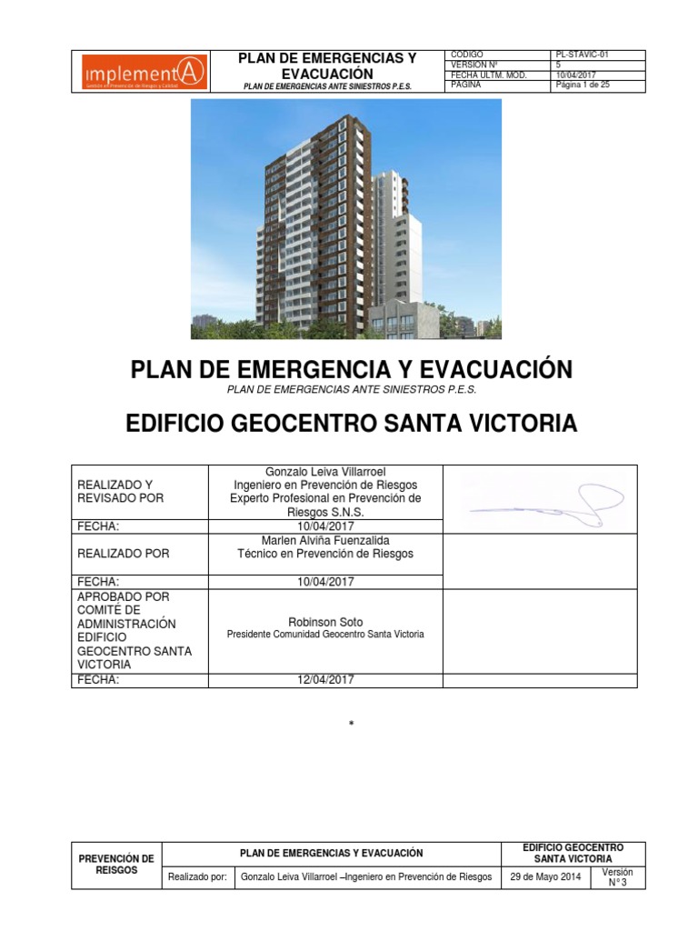 Plan de Emergencia y Evacuacion Edificio Geocentro Victoria 11-03-2016 | PDF | Ascensor | Temblores