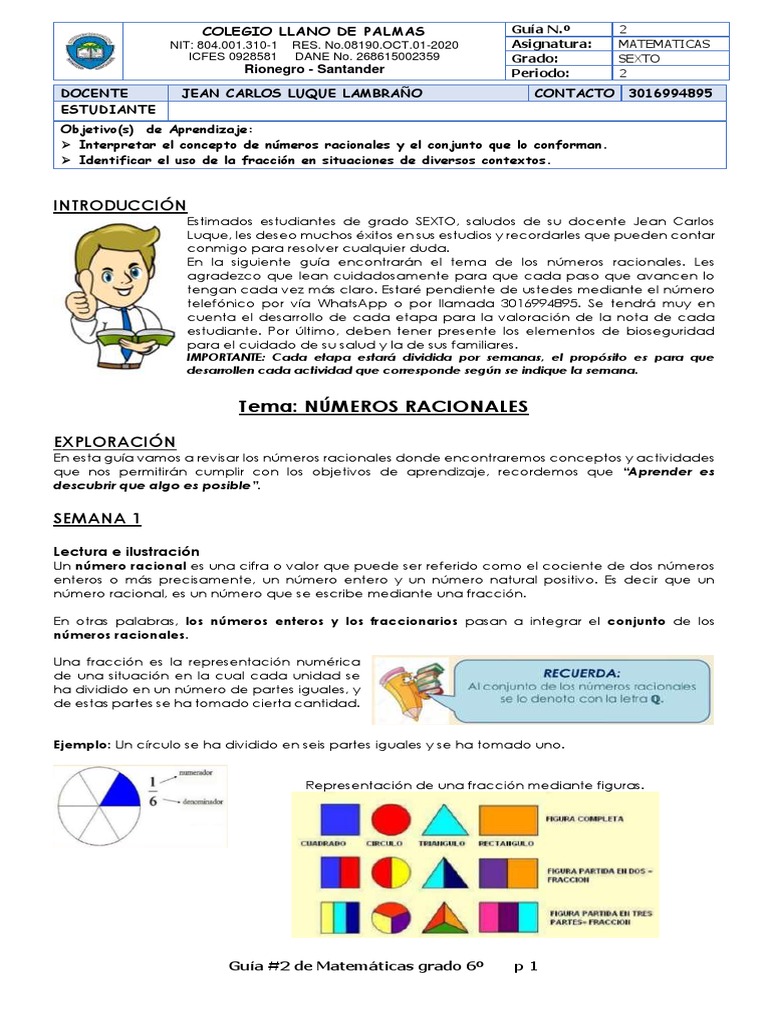 Guia N2 Matematicas Sextogrado | PDF | Números | Número racional