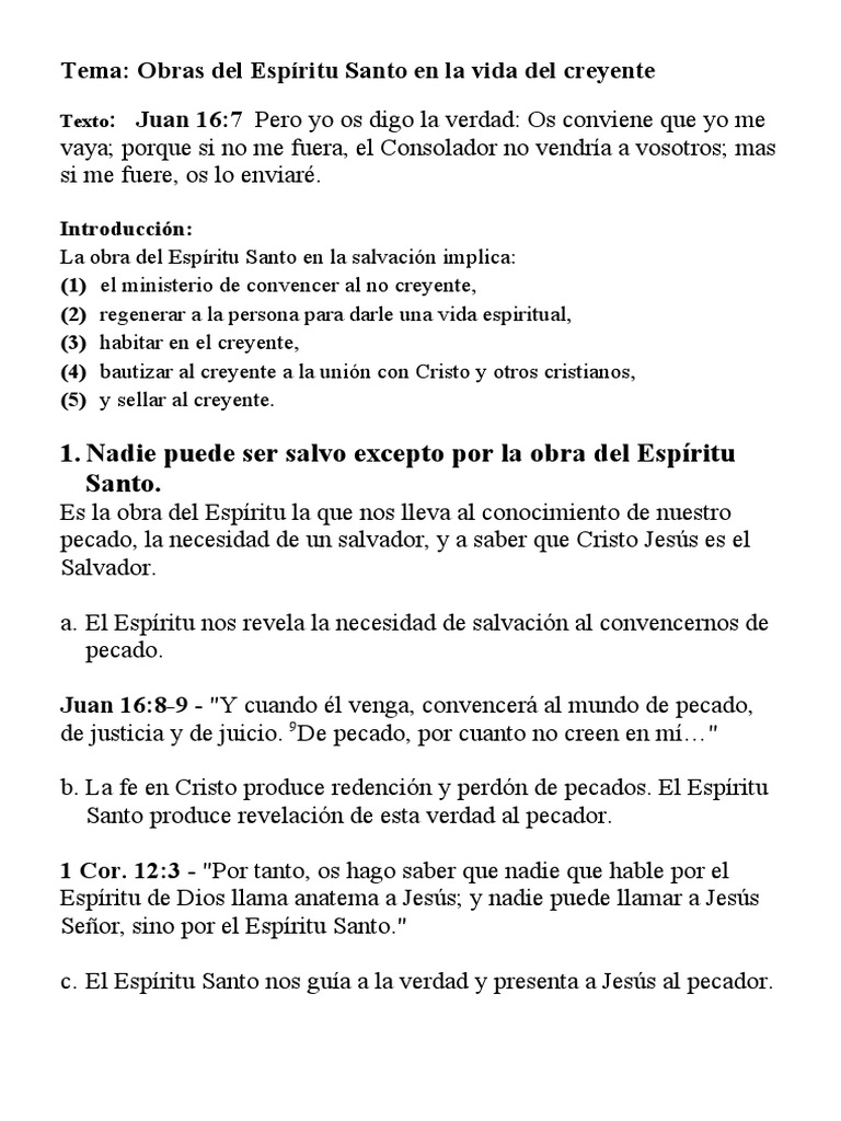 Obras Del Espíritu Santo en La Vida Del Creyente | PDF | Cristo (título) | espíritu Santo