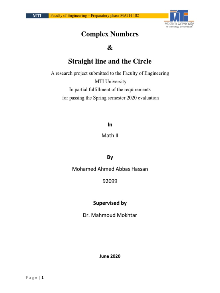 A Research Project About Complex Numbers - Faculty of Engineering - MTI ...