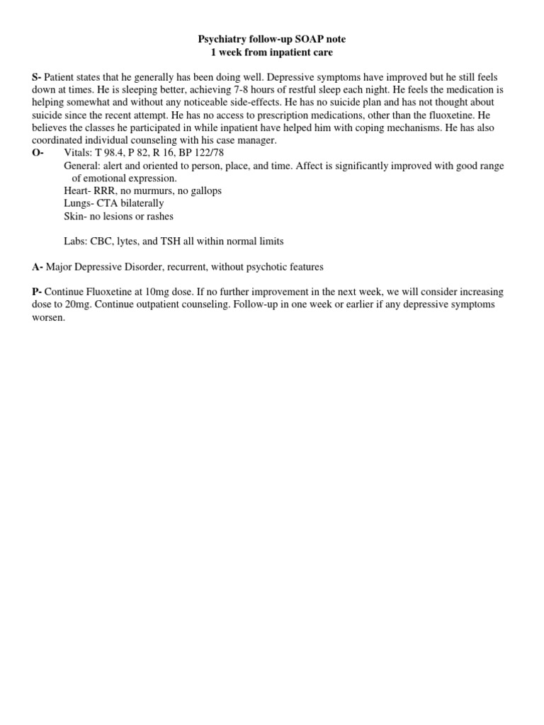 Follow-Up SOAP Note for Depression | PDF
