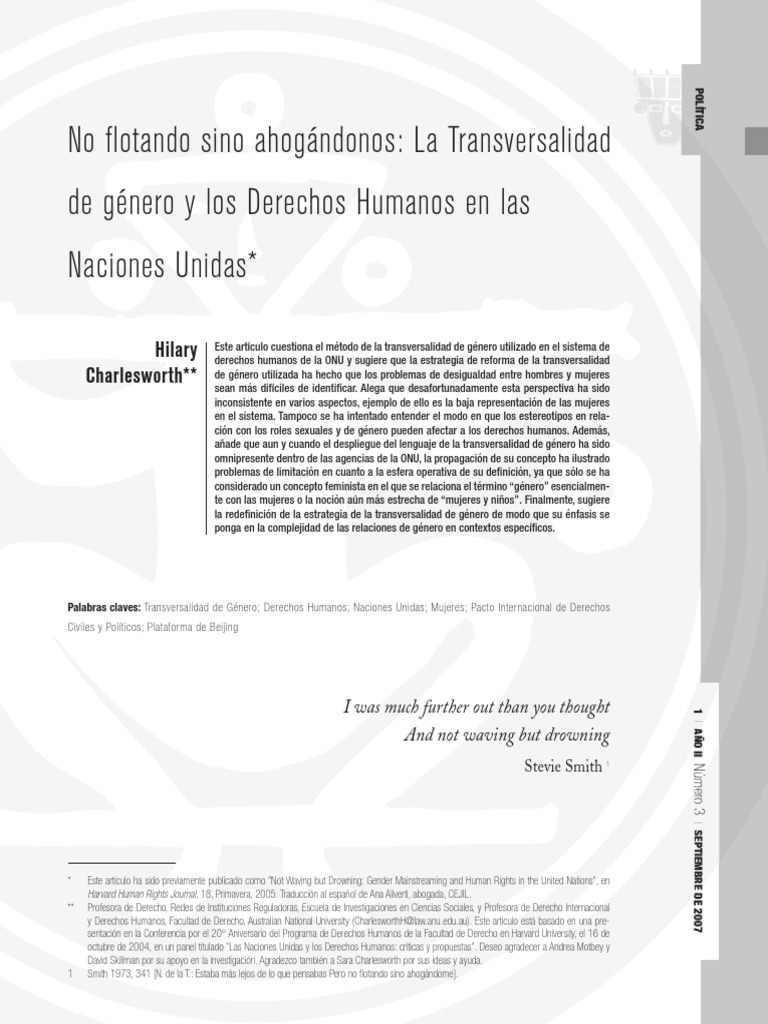 Hilary Charlesworth - La Transversalidad de Genero | PDF | Naciones Unidas | Relaciones ...