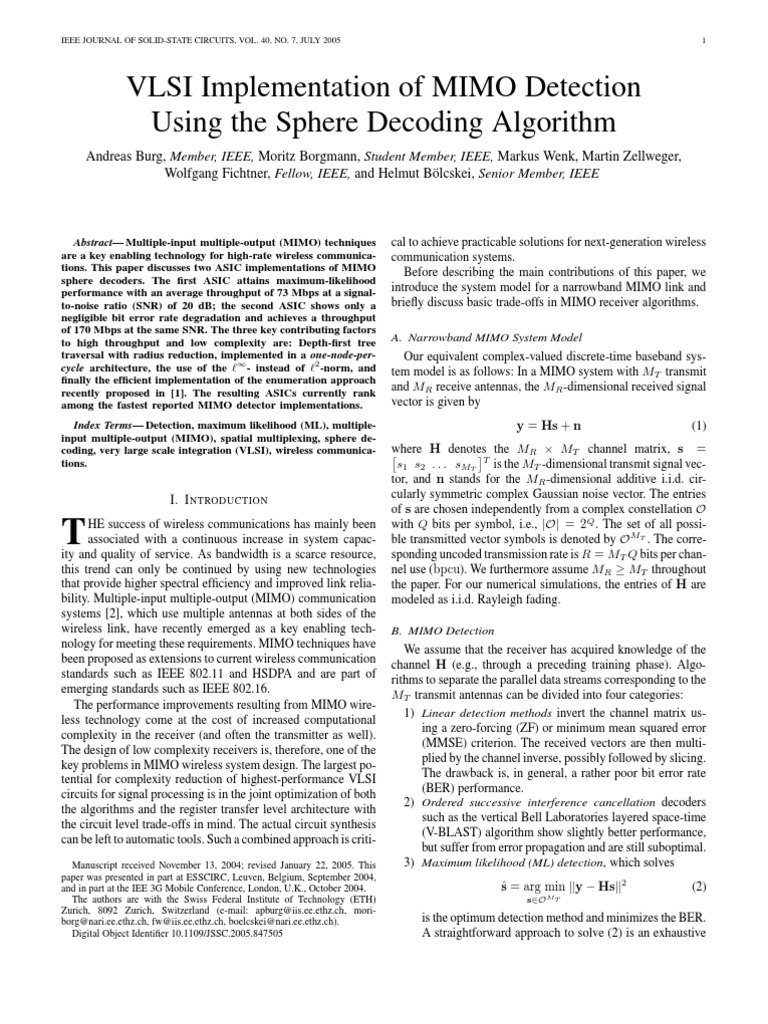 Vlsi Implementation Of Mimo Detection Using The Sphere Decoding Algorithm Pdf Mimo