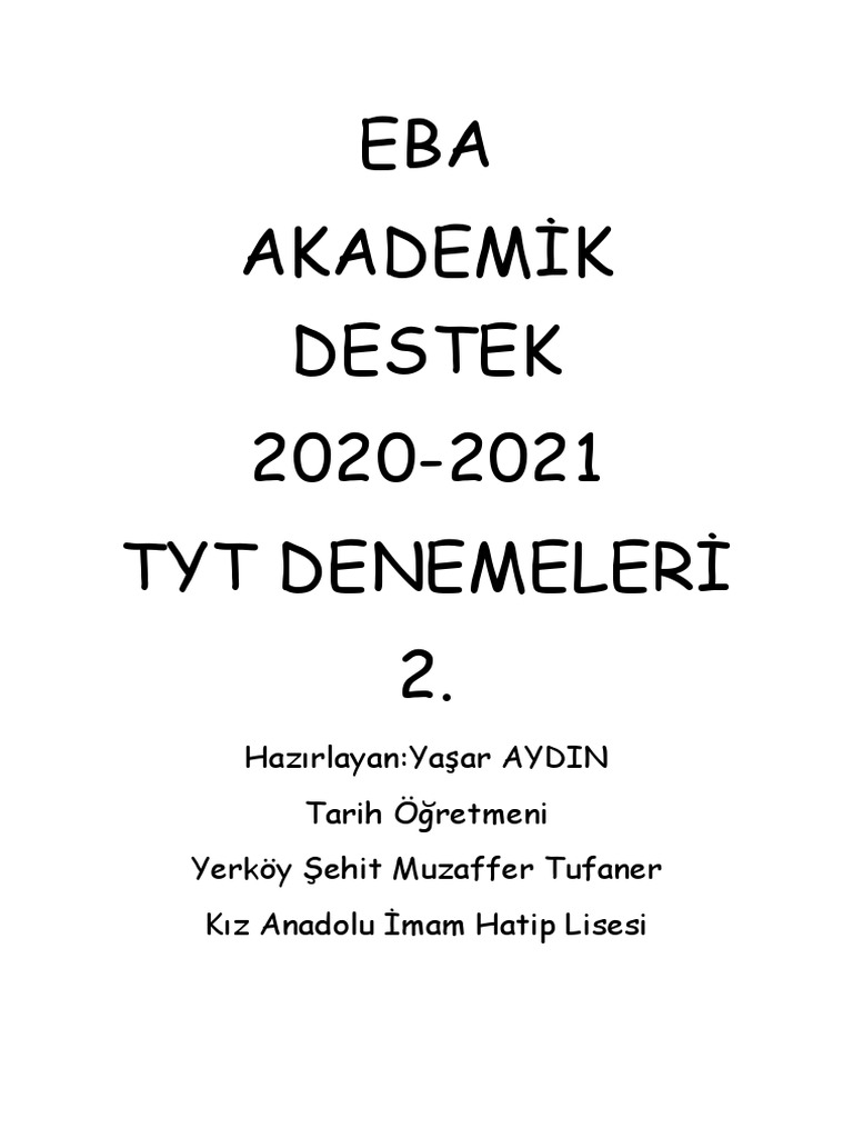 EBA Akademik Destek 2020-2021 Tyt Denemeleri 2 | PDF