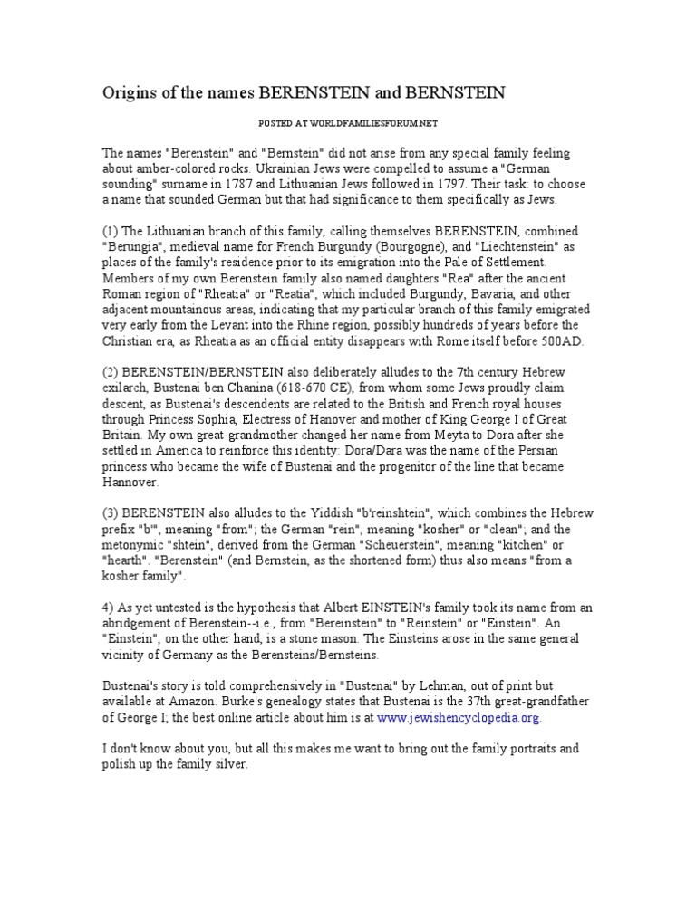 2010-12-28, Origins of The Names Berenstein and Bernstein (Genealogy ...
