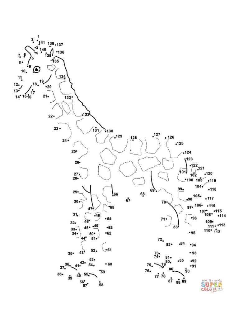 Giraffe Dot To Dot - Free Printable Coloring Pages | PDF