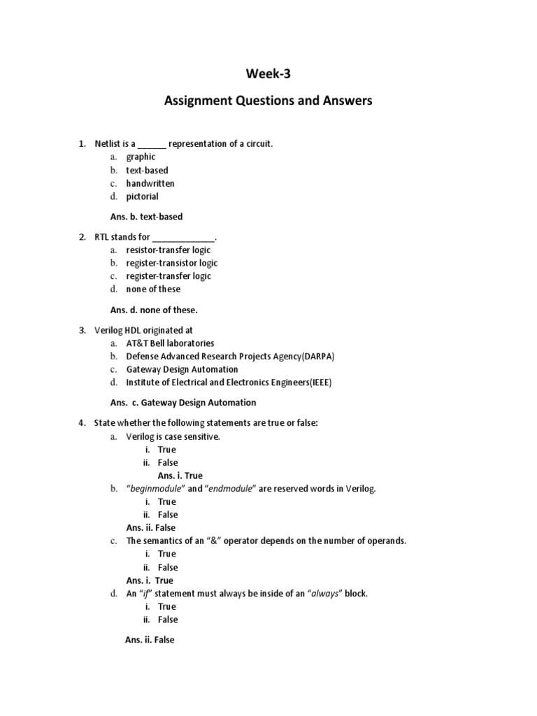 Week 3 Assignment Solution | PDF | Logic Gate | Design