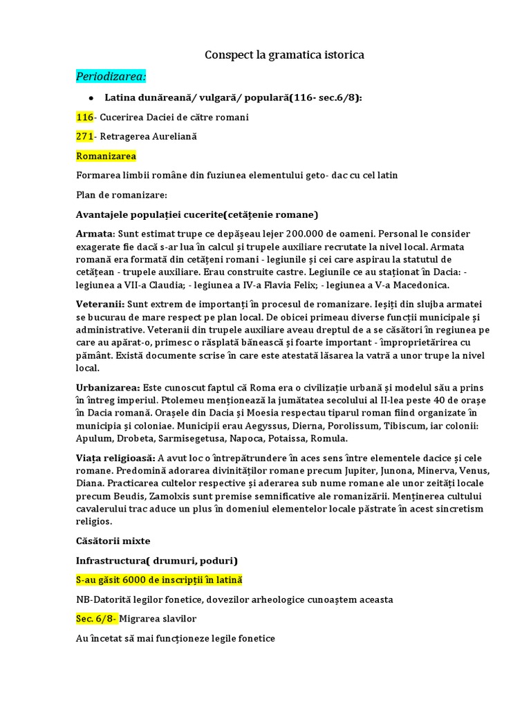 Conspect La Gramatica Istorica | PDF