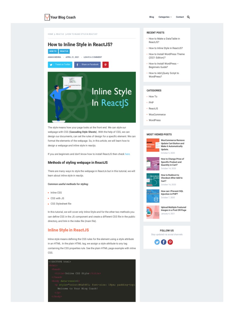 How To Inline Style In Reactjs PDF Word Press Html Element