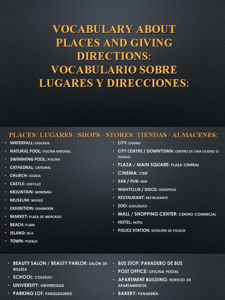 Vocabulary Places Prepositions Giving Directions | PDF