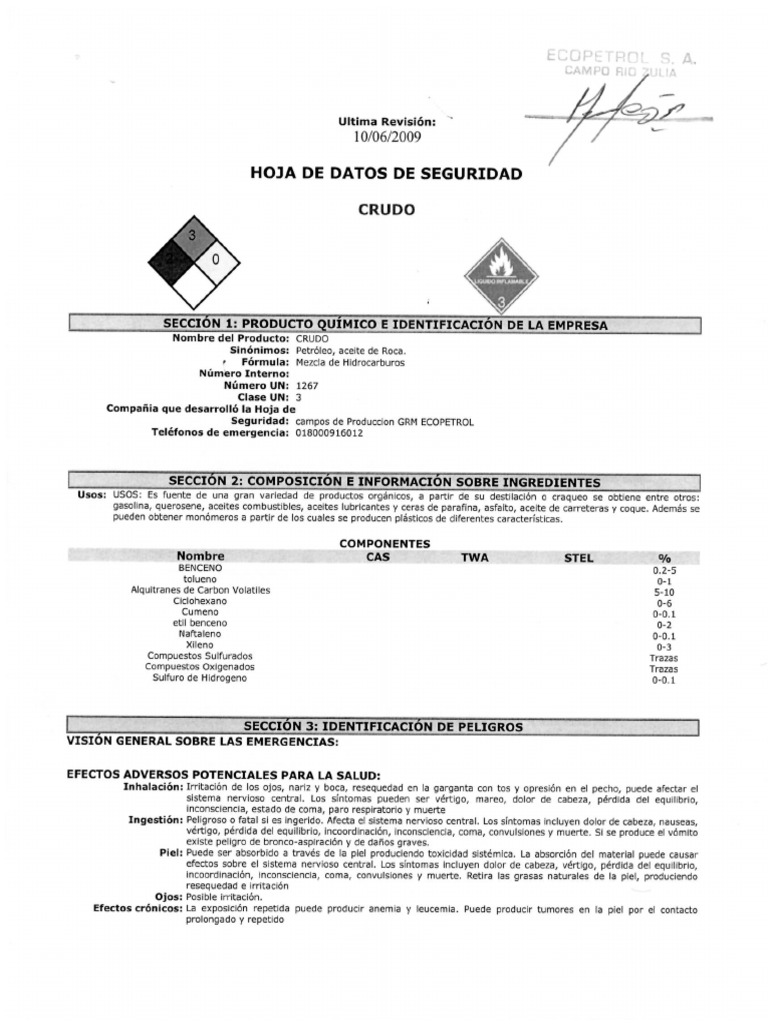 MSDS - Crudo Rio Zulia | PDF