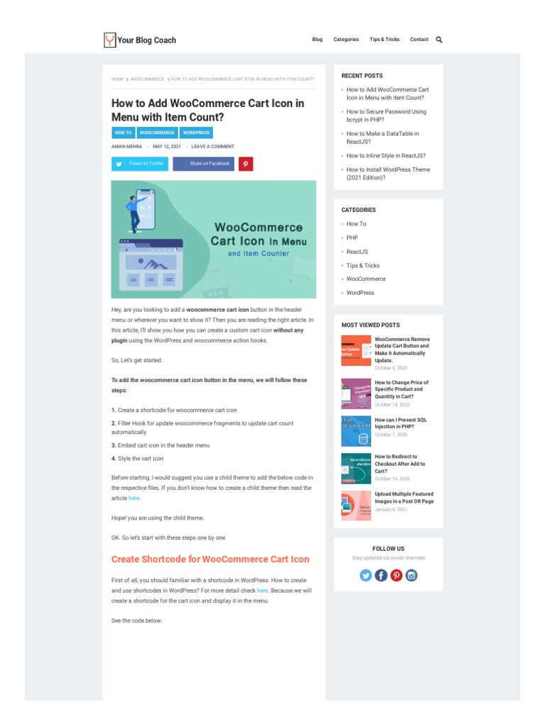 How To Add Woocommerce Cart Icon in Menu | PDF | Word Press | Hypertext