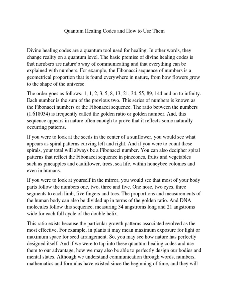 Quantum Healing Codes | PDF | Anxiety Disorder | Respiratory Diseases