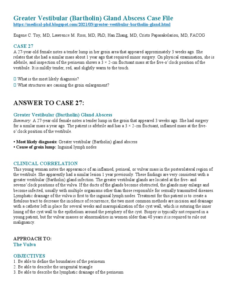 Greater Vestibular (Bartholin) Gland Abscess Case File | PDF | Medical ...