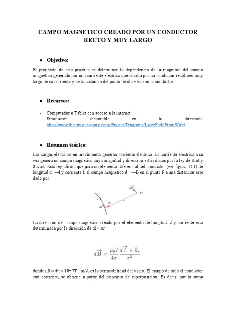 Campo Magnetico Creado Por Un Conductor Recto y Muy Largo | PDF | Campo magnético | Corriente ...