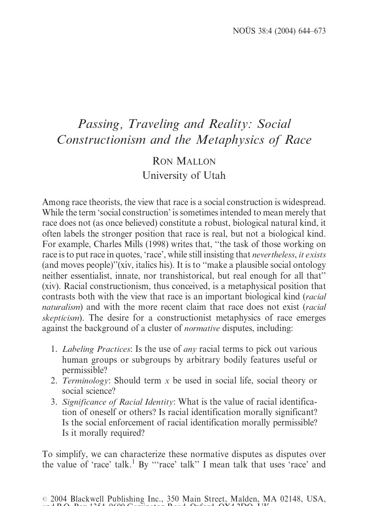 Passing, Traveling and Reality: Social Constructionism and The ...