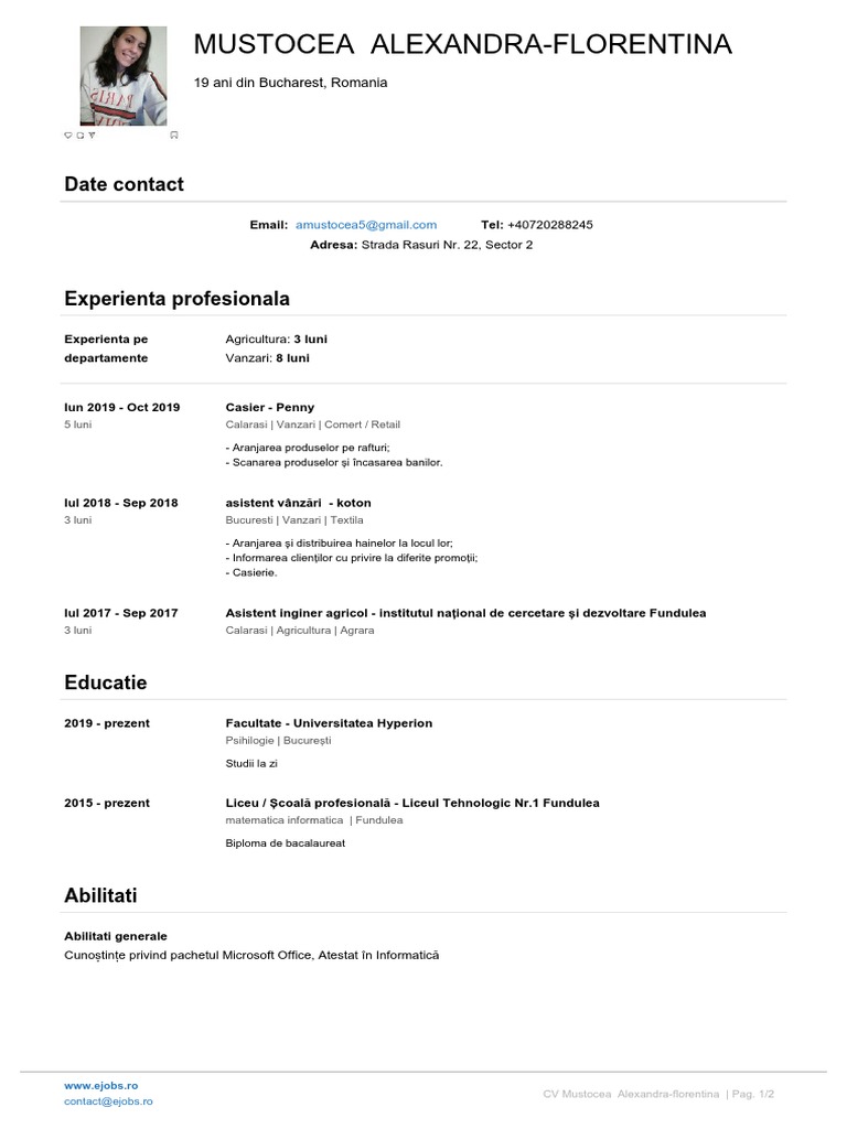 CV Alexandra-Florentina Mustocea | PDF
