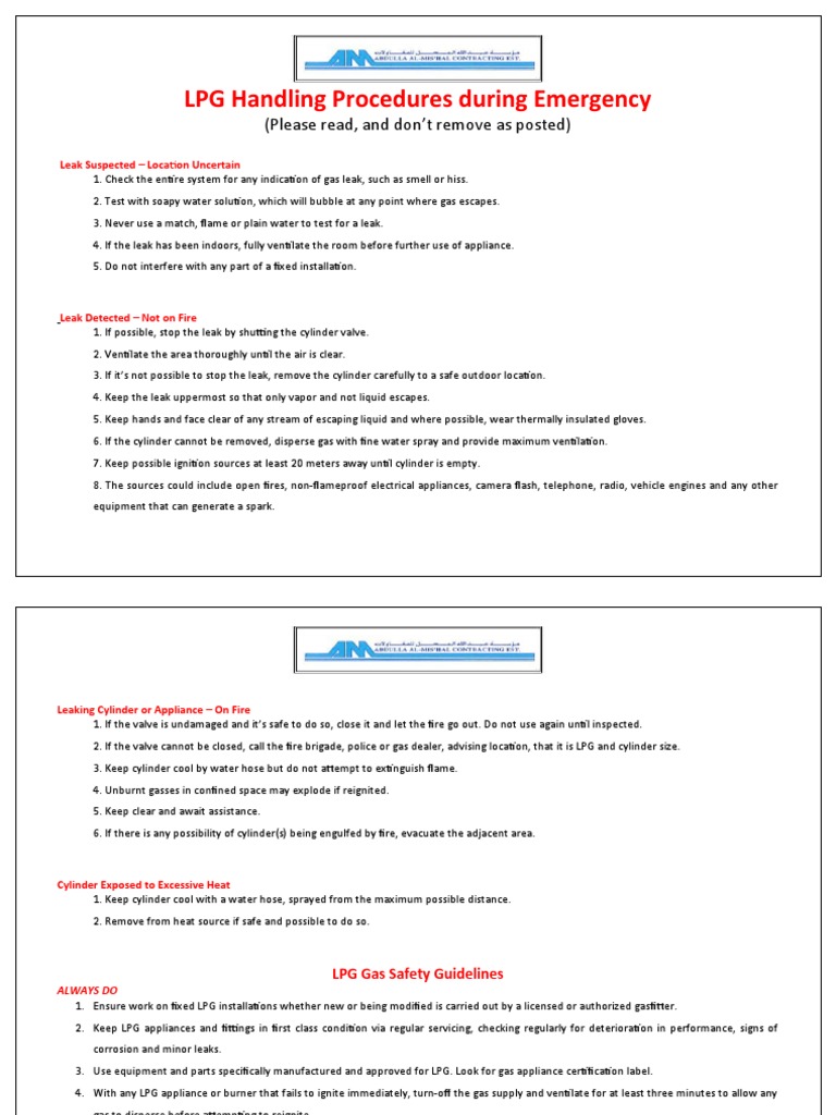 LPG Handling Procedures During Emergency (In A3) (WITHIN) | PDF ...