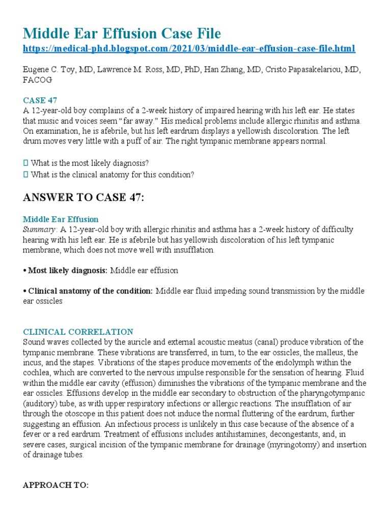 Middle Ear Effusion Case File | PDF | Ear | Hearing